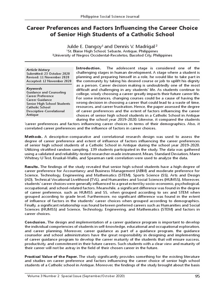 Career Preferences and Factors Influencing The Career Choice | PDF ...