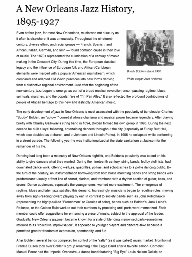 A New Orleans Jazz-History | PDF | Jazz | American Styles Of Music