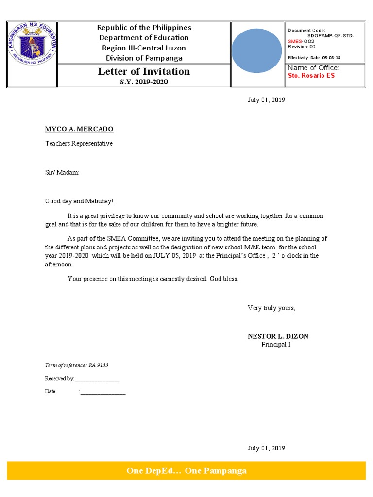 Smea Letter of Invitation 2019 | PDF | Public Administration | Philippines