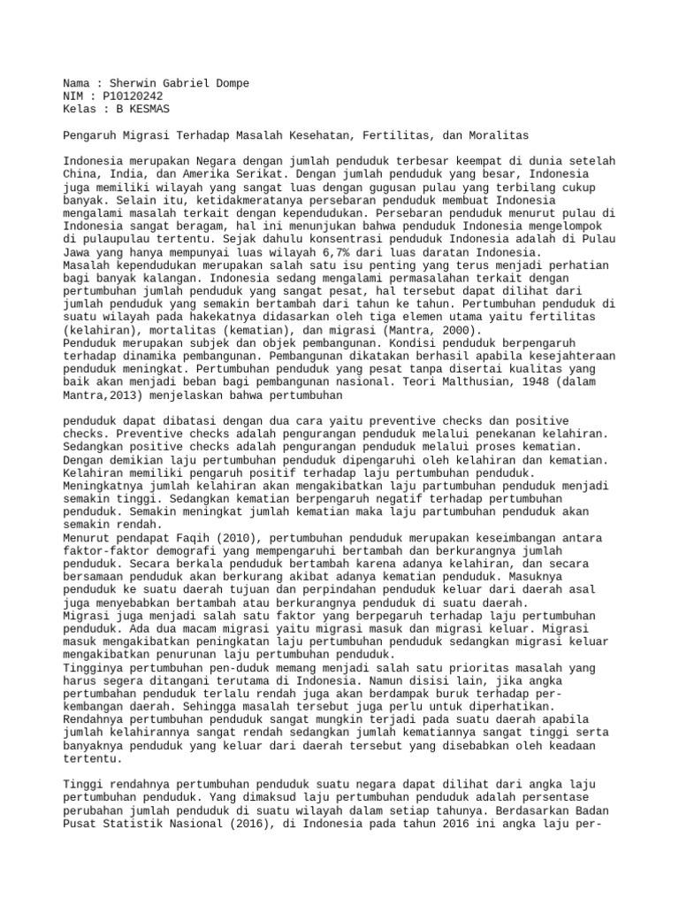 Sherwin Gabriel Dompe - P10120242 - Tugas Dasar Kependudukan | PDF ...