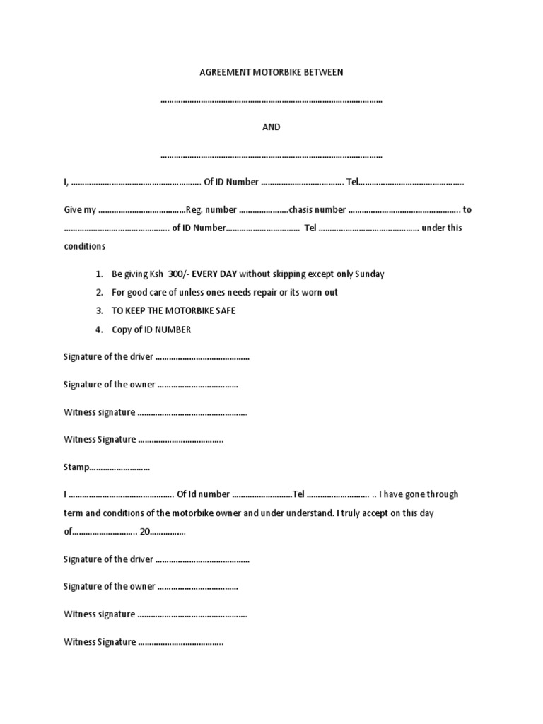Agreement Motorbike Between | PDF | Finance & Money Management | Law