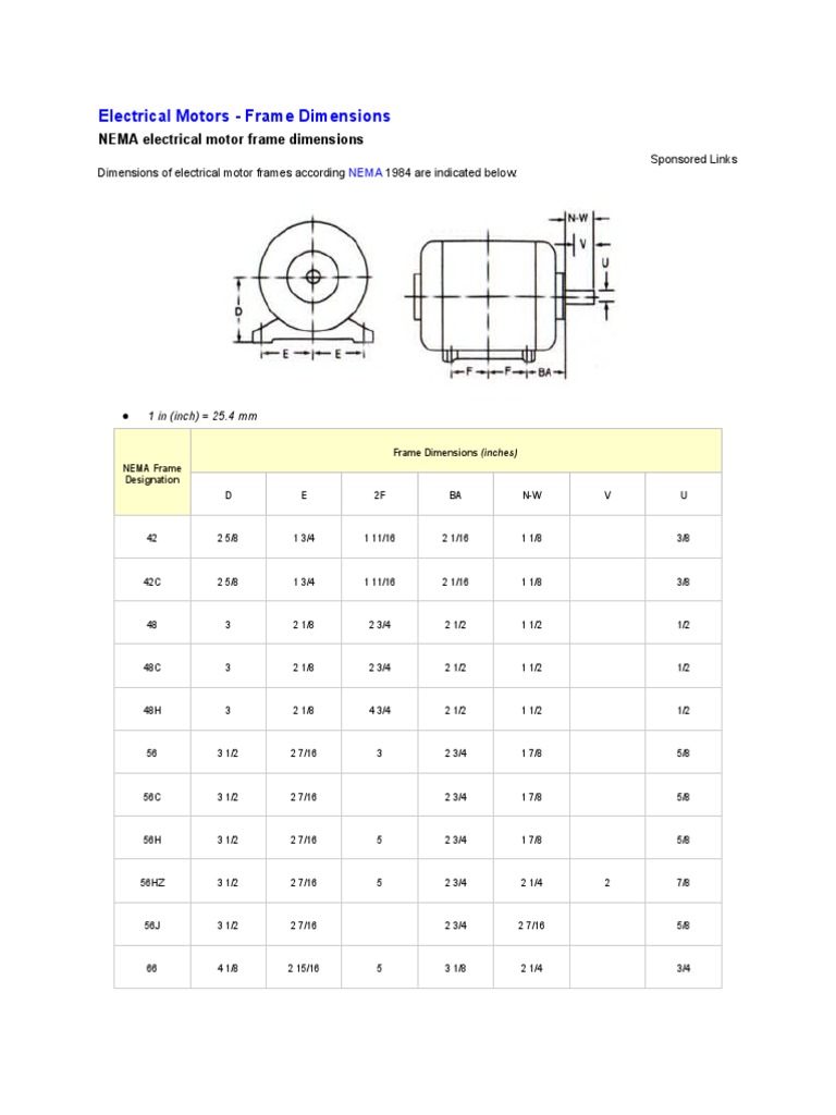 NEMA Motor Frame Dimensions Chart | PDF | Electric Motor | Electrical ...