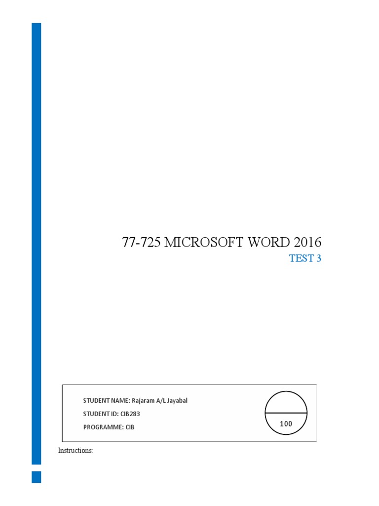 77-725 MICROSOFT WORD 2016: Test 3 | PDF | Microsoft Word | Brothers Grimm