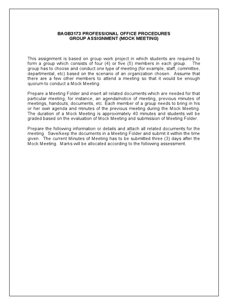 Group Assignment Mock Meeting | PDF