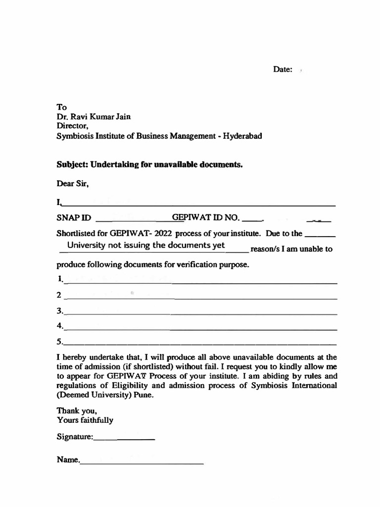 Non Availablity of Doucments Undertaking | PDF