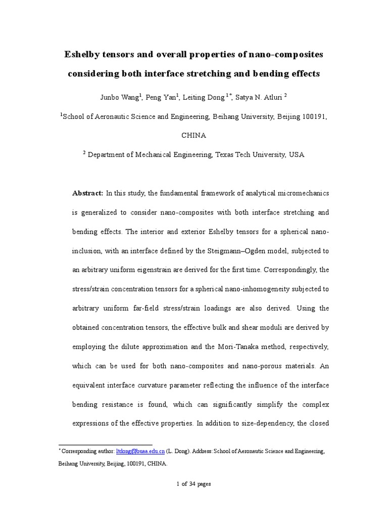 Eshelby Tensors and Overall Properties of Nano-Composites Considering ...