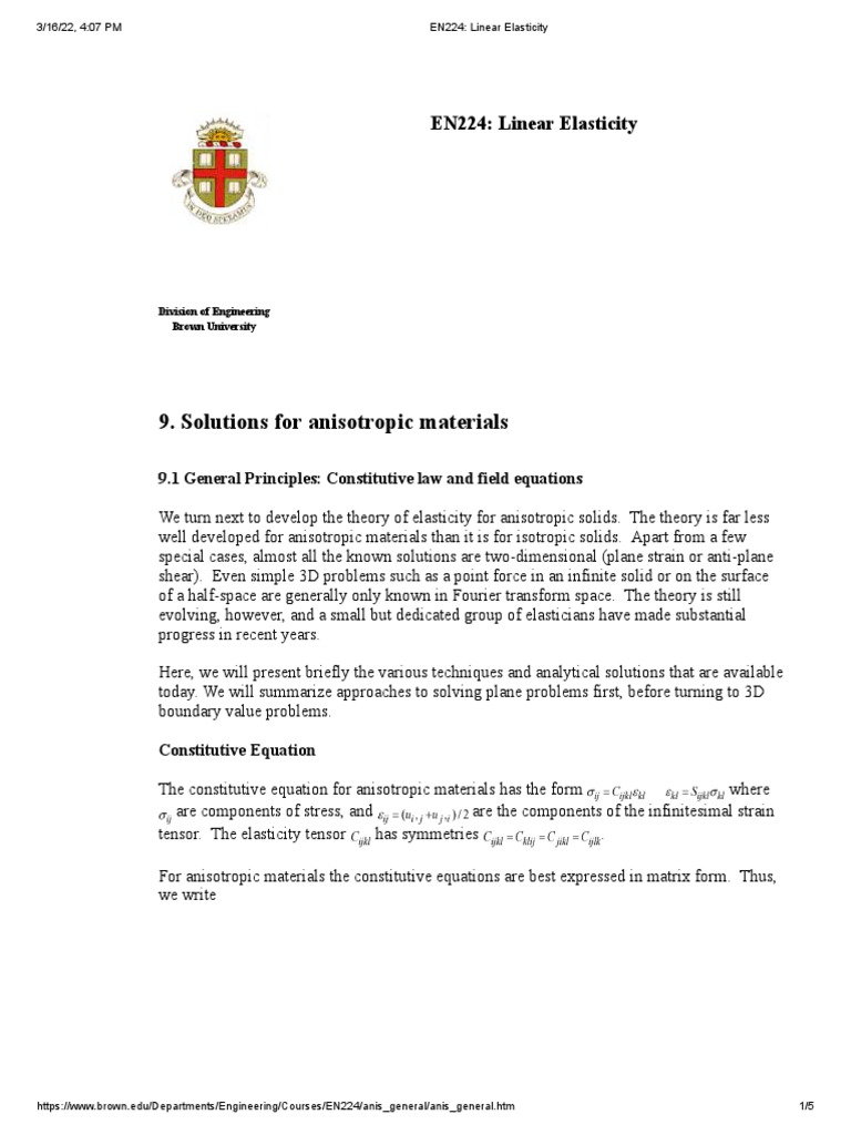 Anisotropic Elasticity Solutions Overview | PDF | Linear Elasticity ...