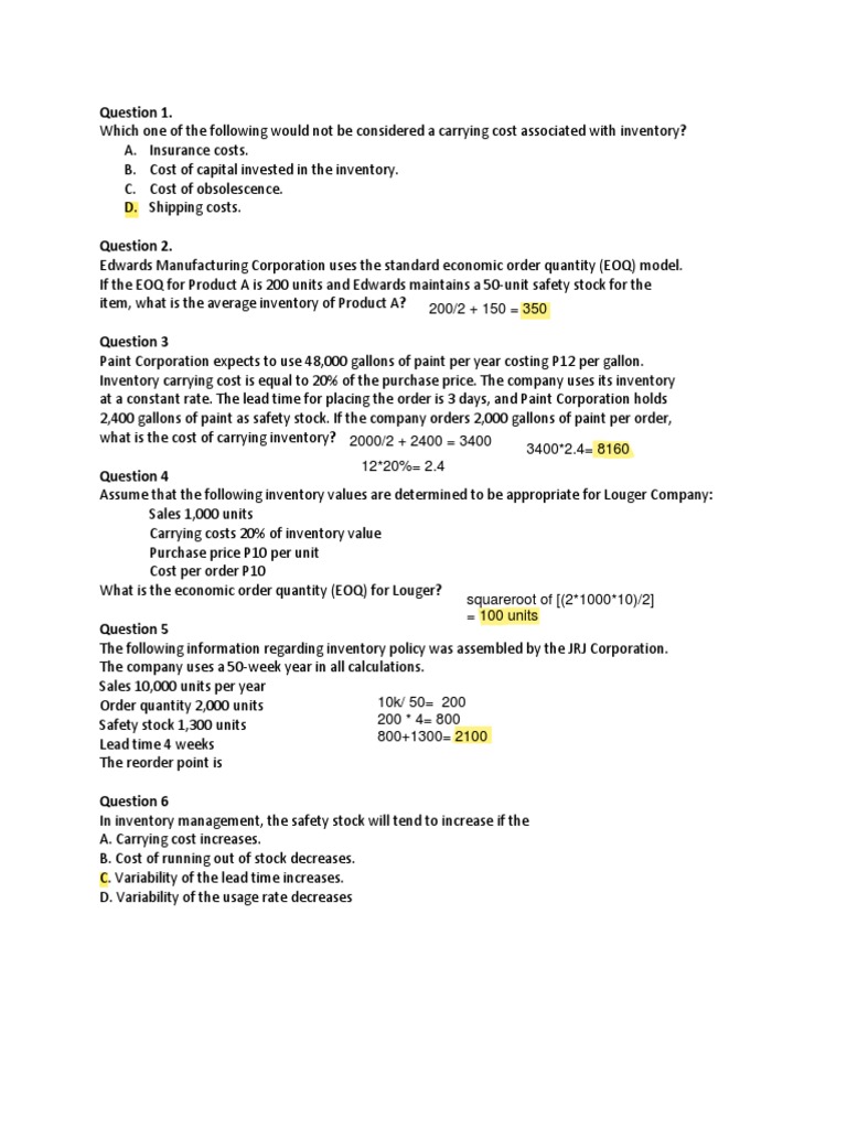 Working Capital Management Exercise 2 | PDF | Inventory | Stocks