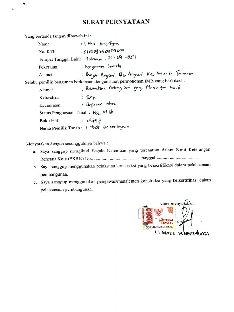 Surat Pernyataan SKRK | PDF