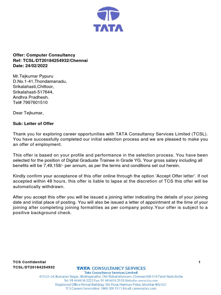 Tcs Digital Offer Letter | PDF | Intellectual Property | Arbitration