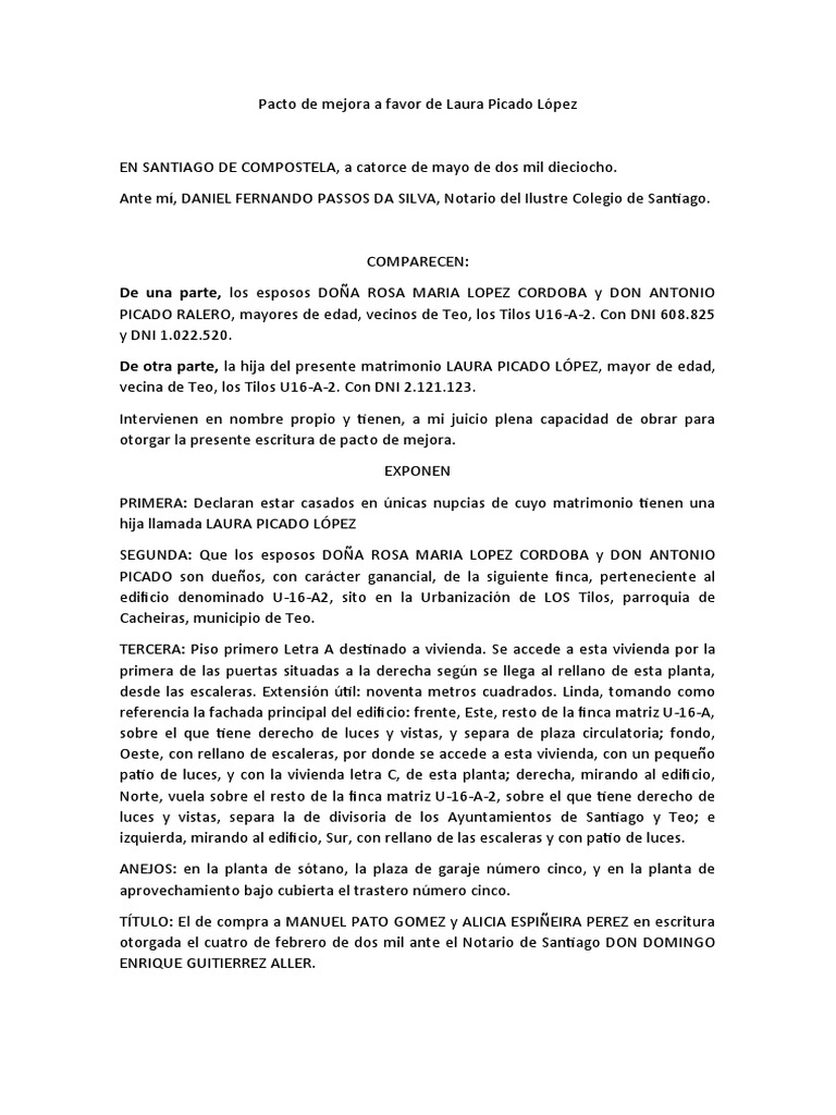 Pacto de Mejora A Favor de Laura Picado López | PDF | Justicia | Propiedad