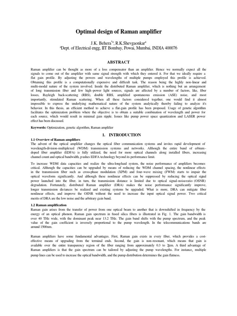 Optimal Design of Raman Amplifier | PDF | Wavelength Division ...