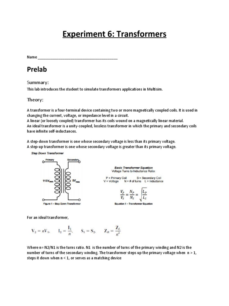 Simulating Transformers: Calculations and Multisim Modeling of ...