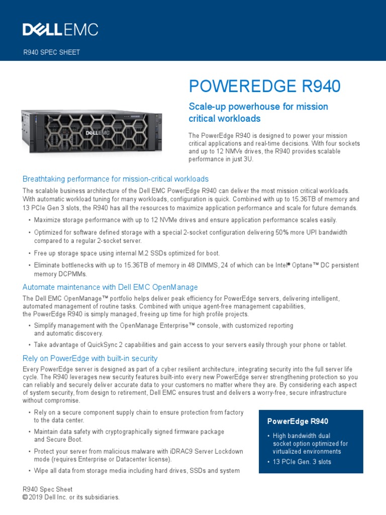 Poweredge r940 Spec Sheet | PDF | Solid State Drive | Computing