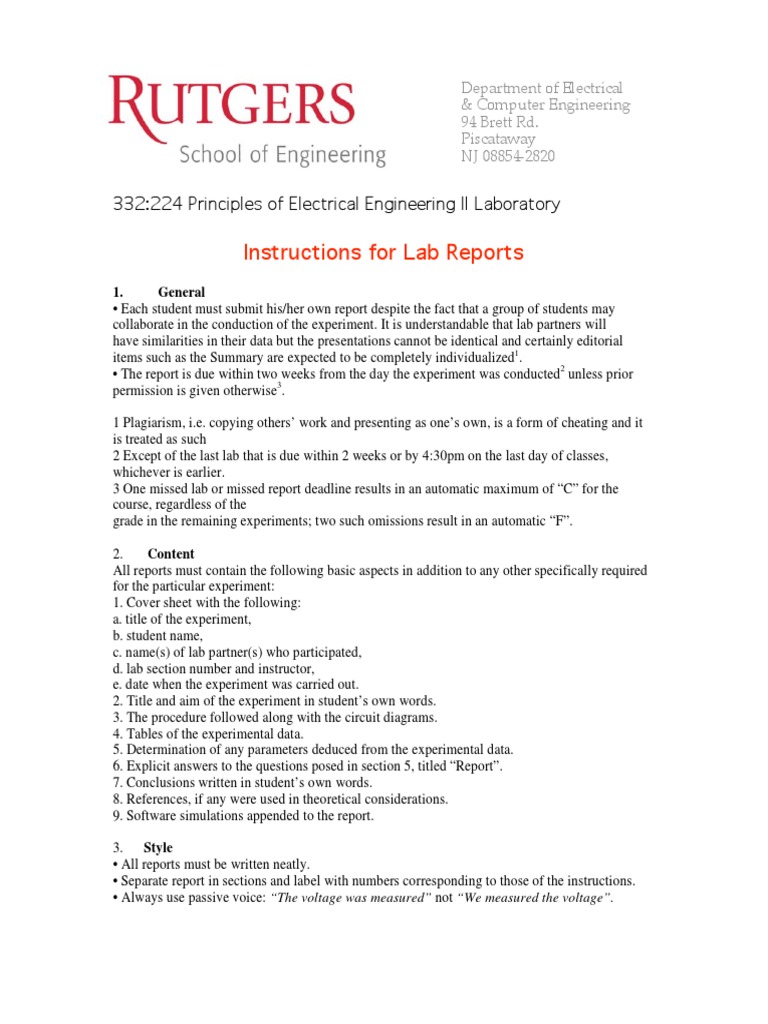 Instructions For Lab Reports: 332:224 Principles of Electrical ...