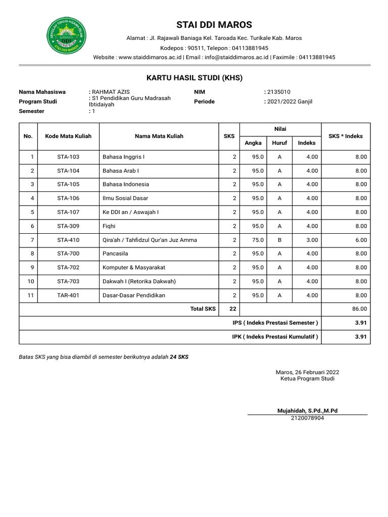 Cetak Laporan KHS Mahasiswa | PDF