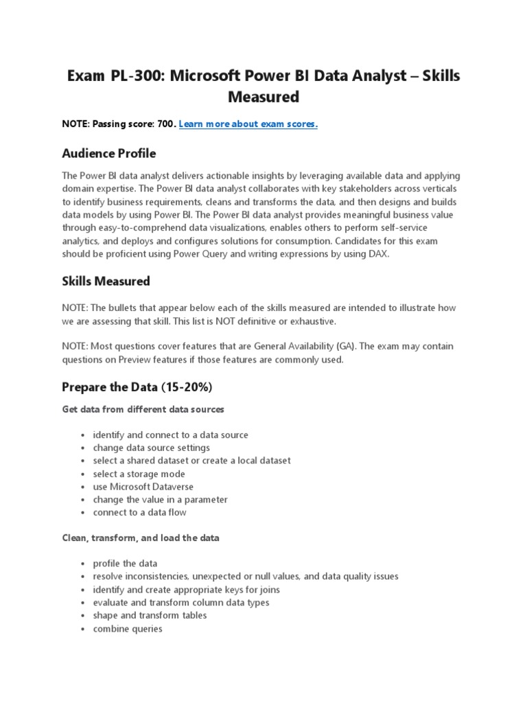 Exam PL-300: Microsoft Power BI Data Analyst - Skills Measured | PDF ...