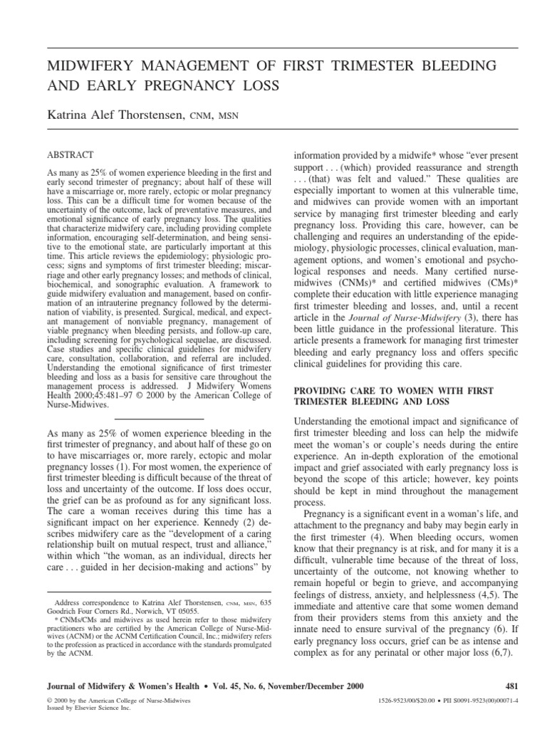 Midwifery Management of First Trimester Bleeding and Early Pregnancy ...