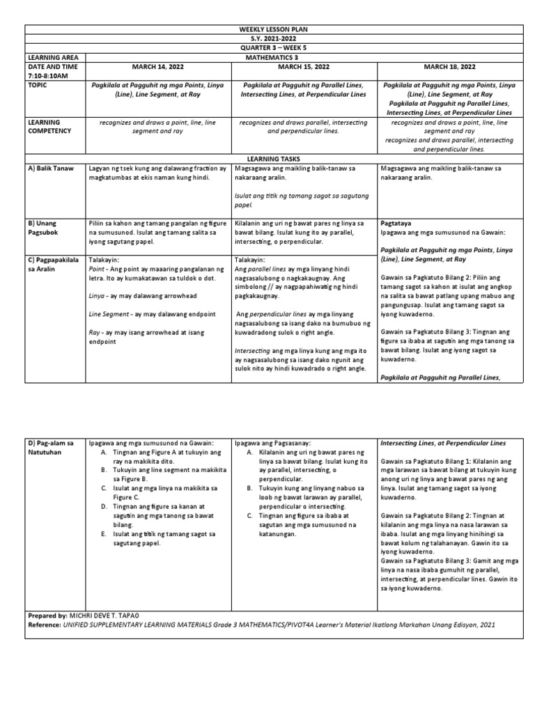 WK 5 - Lesson Plan in Mathematics | PDF