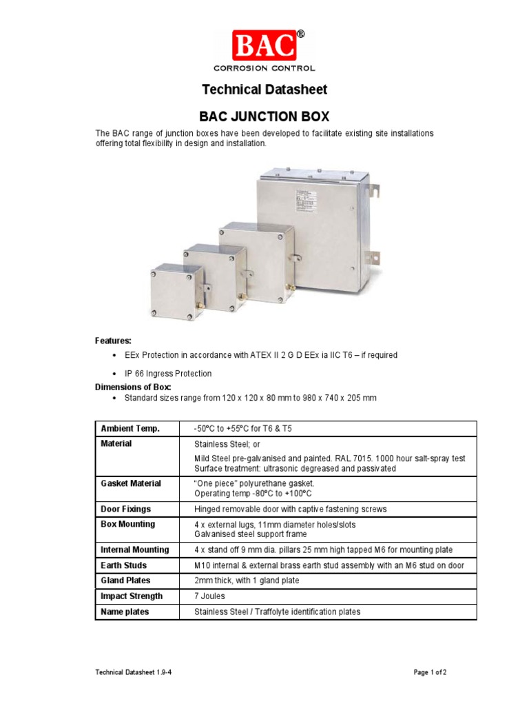 Technical Datasheet Bac Junction Box: Features | PDF | Pipe (Fluid ...