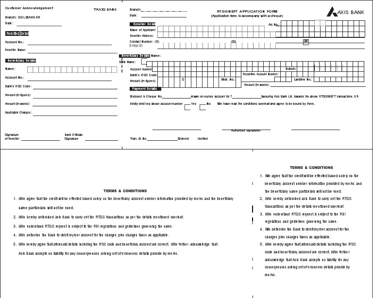 Axis Bank Rtgs Neft Form PDF | PDF | Banks | Finance & Money Management