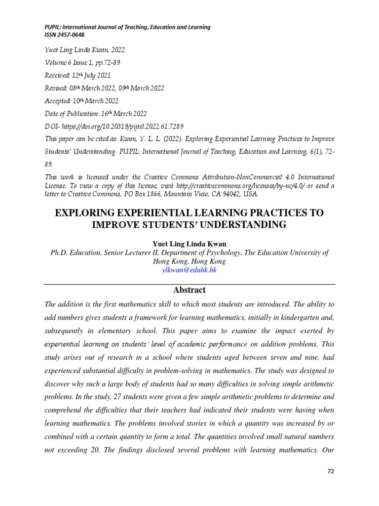 Exploring Experiential Learning Practices To Improve Students ...