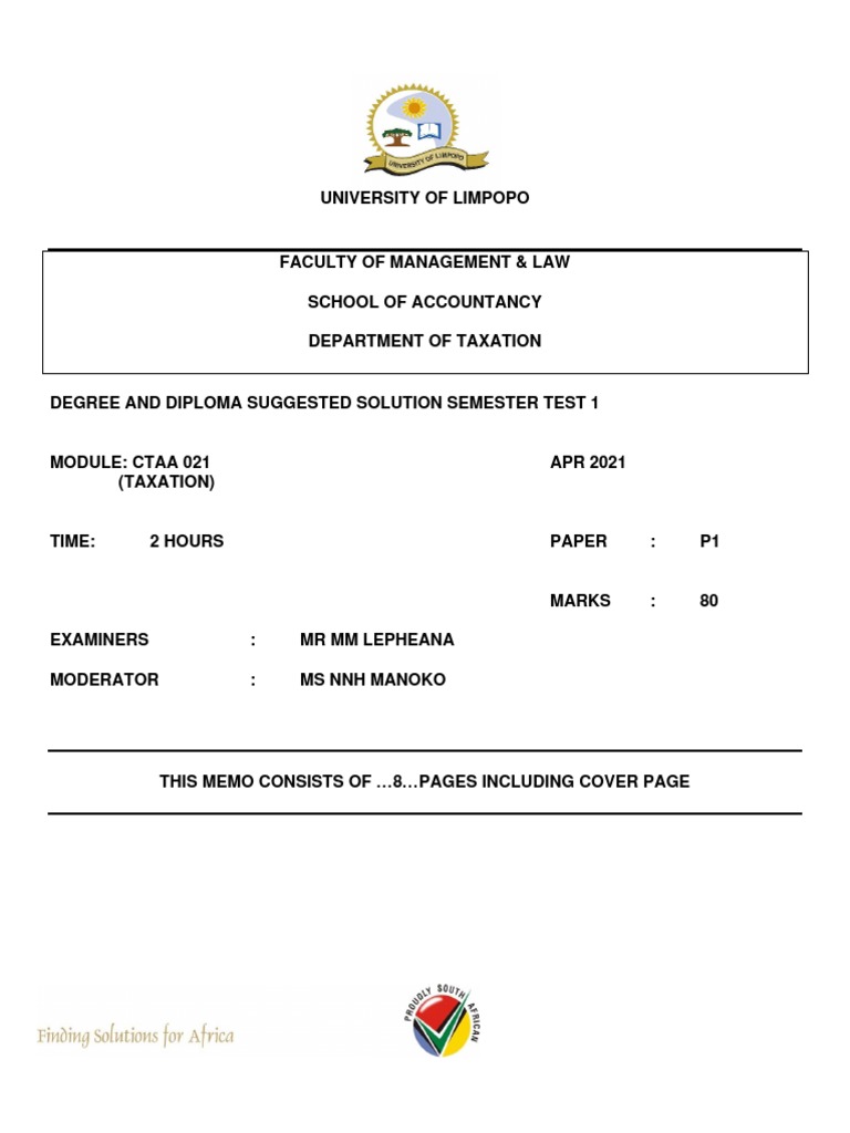CTAA 021 Test 1 - Memo 2021 (Final) | PDF | Value Added Tax | Tax Deduction