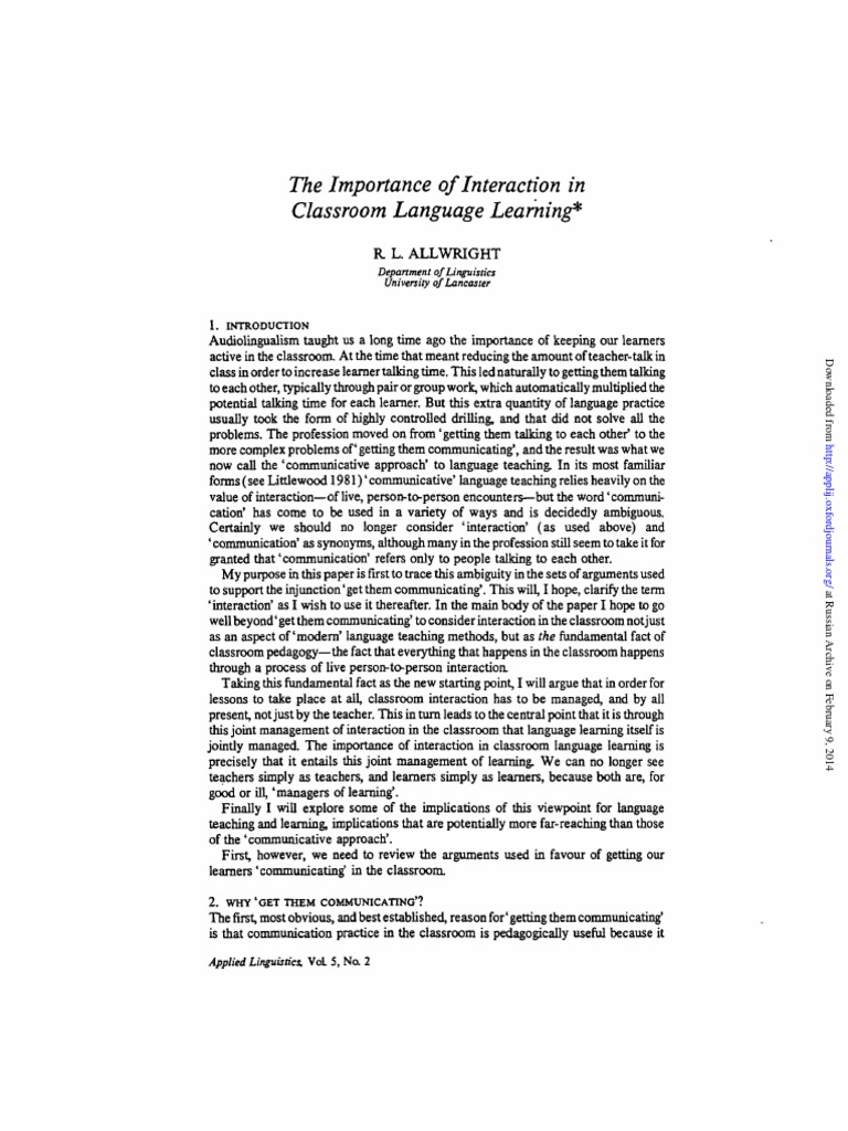 The Importance of Interaction in Classroom Language Learning | PDF ...