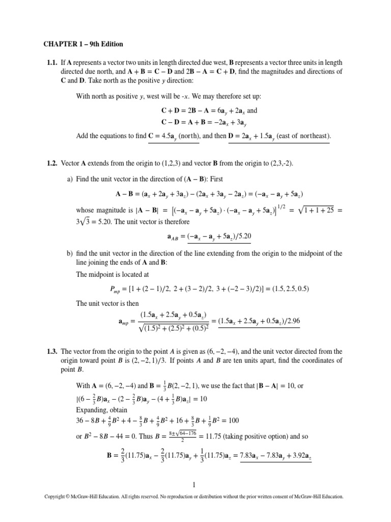 전자기학 1장 솔루션 Pdf Euclidean Vector Trigonometric Functions