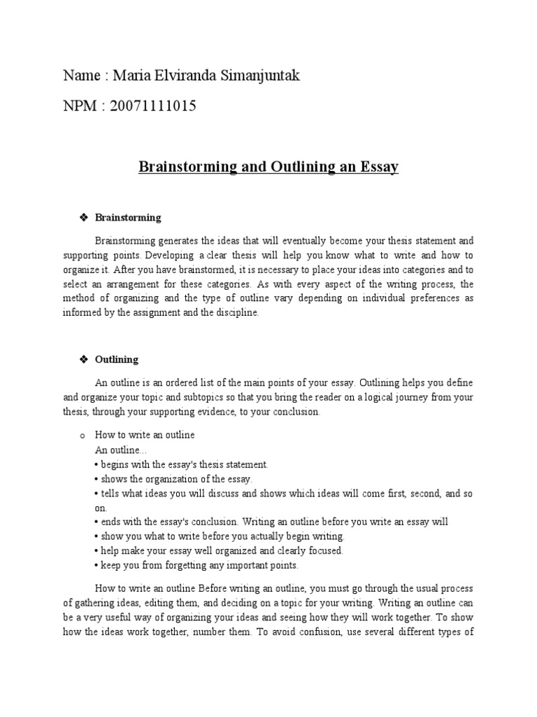 Brainstorming and Outlining Essays | PDF | Essays | Brainstorming