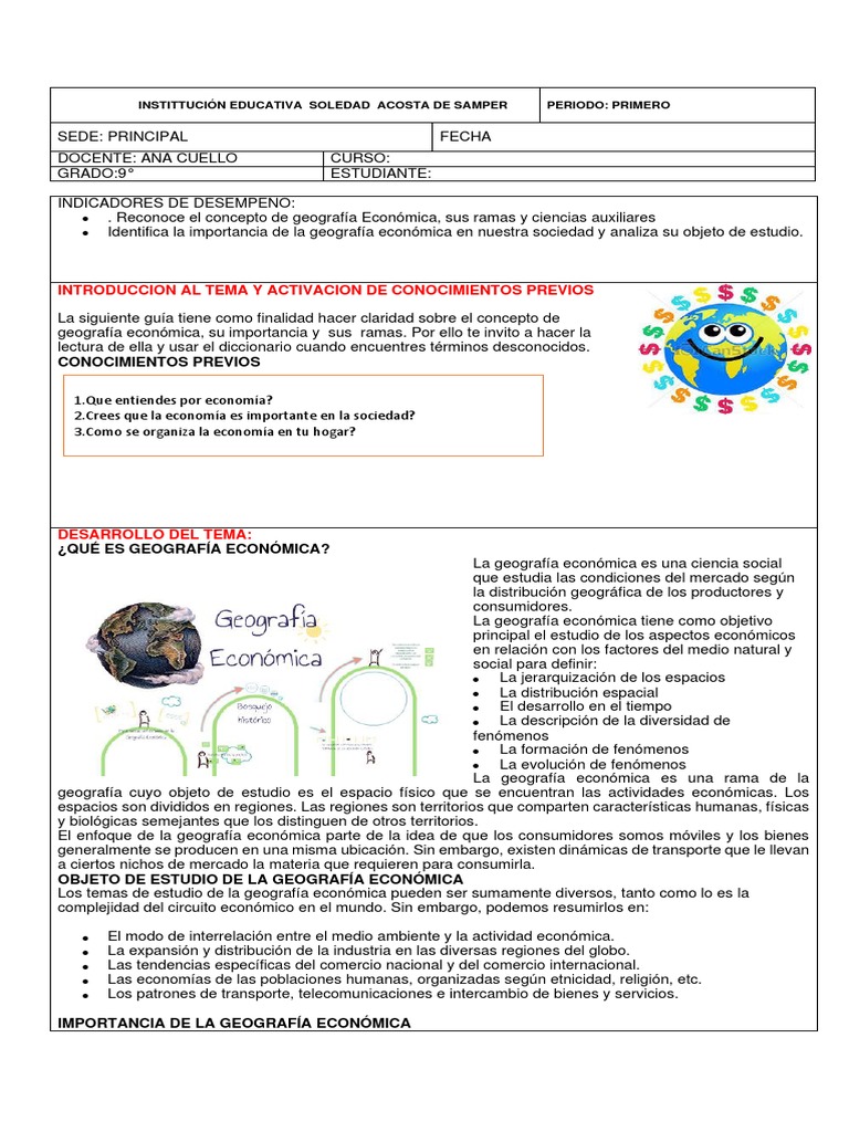 Guia 2 de 9° Geografia Economica | PDF | Geografía | Calidad (comercial)