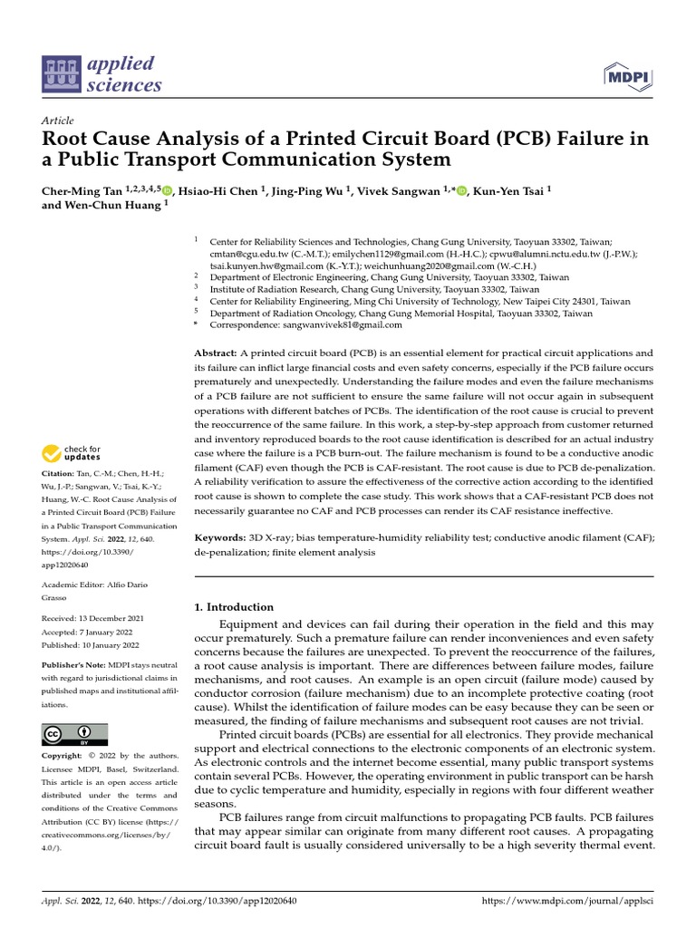 Applied Sciences: Root Cause Analysis of A Printed Circuit Board (PCB) Failure in A Public ...