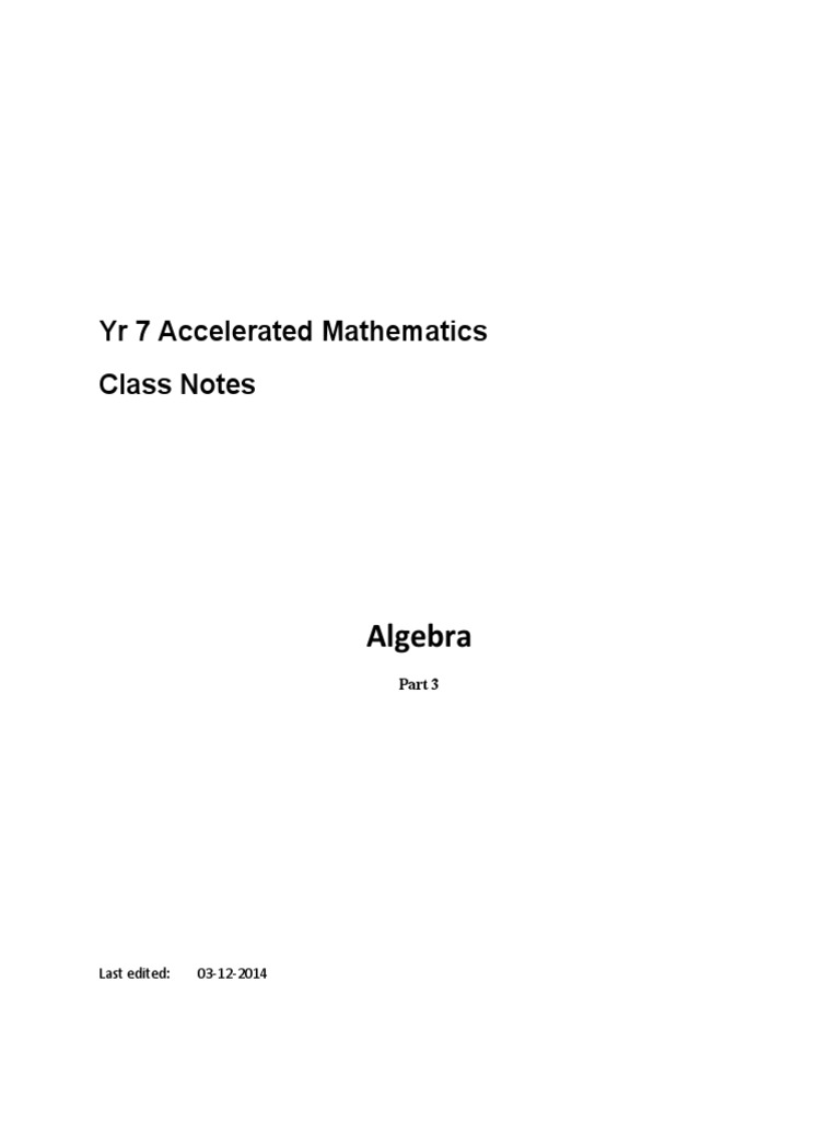 Algebra: Yr 7 Accelerated Mathematics Class Notes | PDF | Mathematics ...