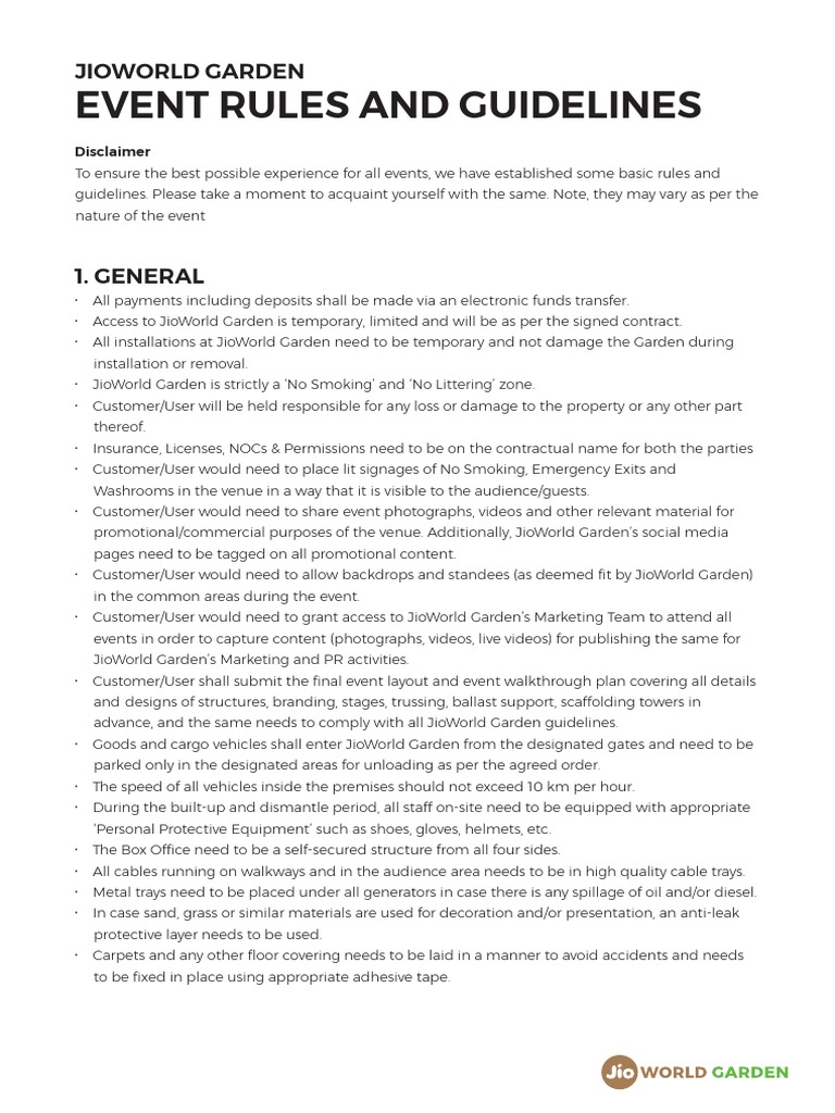 Jio World Garden Event Rules and Guidelines | PDF | Crane (Machine) | Foods