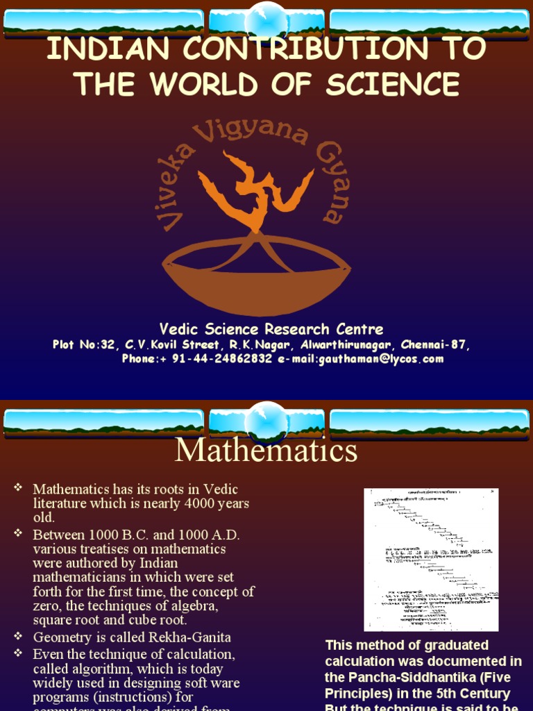 Indian Contribution To The World of Science: Vedic Science Research ...