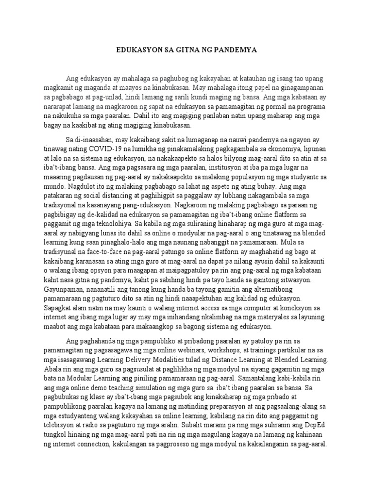 Edukasyon Sa Gitna NG Pandemya | PDF