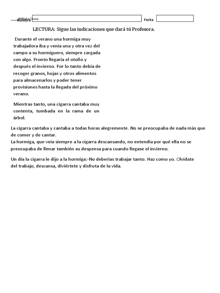 Cuentos Infantiles La Cigarra Y La Hormiga Pdf Hormiga