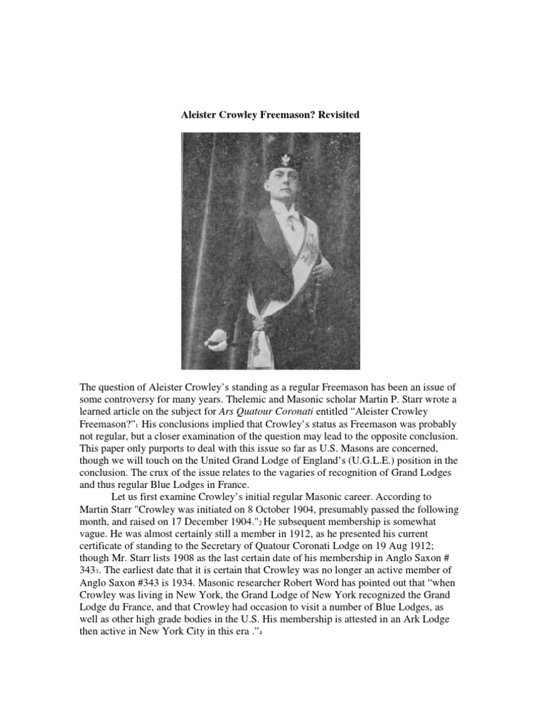 Aleister Crowley's Masonic Status Explained | PDF | Freemasonry ...