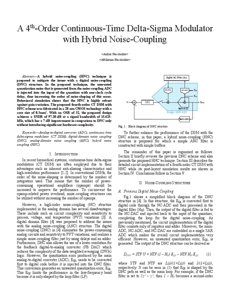 A 4th-Order Continuous-Time Delta-Sigma Modulator With Hybrid Noise ...