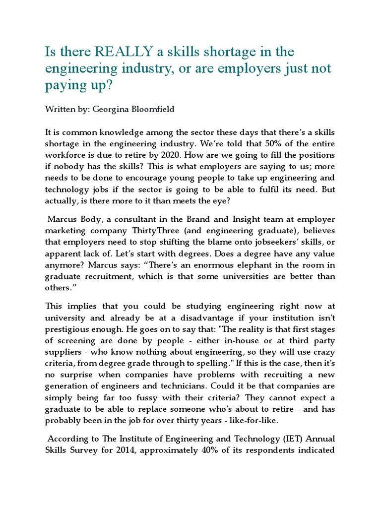 Is There REALLY A Skills Shortage in The Engineering Industry | PDF ...