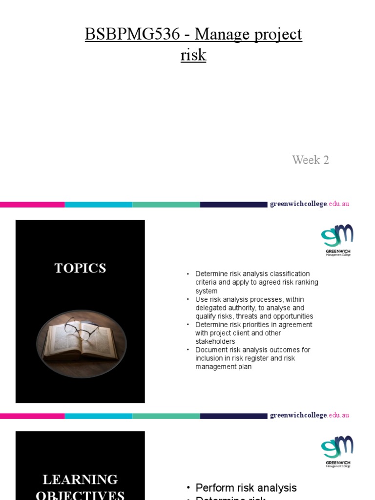 BSBPMG536 - Manage Project Risk: Week 2 | PDF | Risk | Risk Management