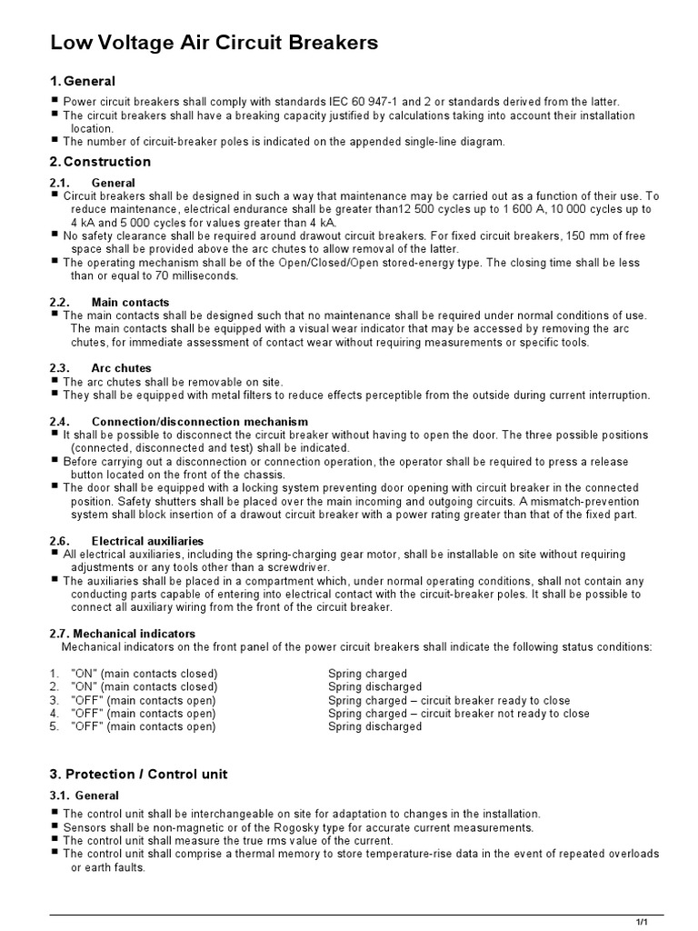 LV ACB Specifications | PDF | Ac Power | Electrical Engineering
