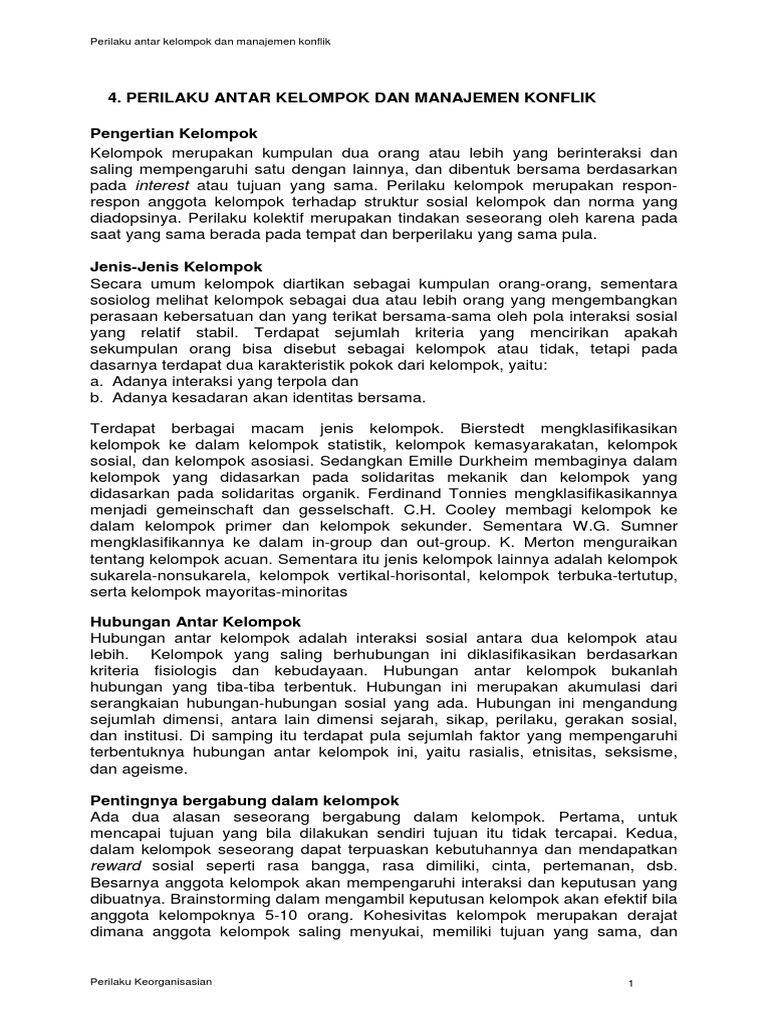4 Perilaku Antar Kelompok Dan Man Konflik | PDF