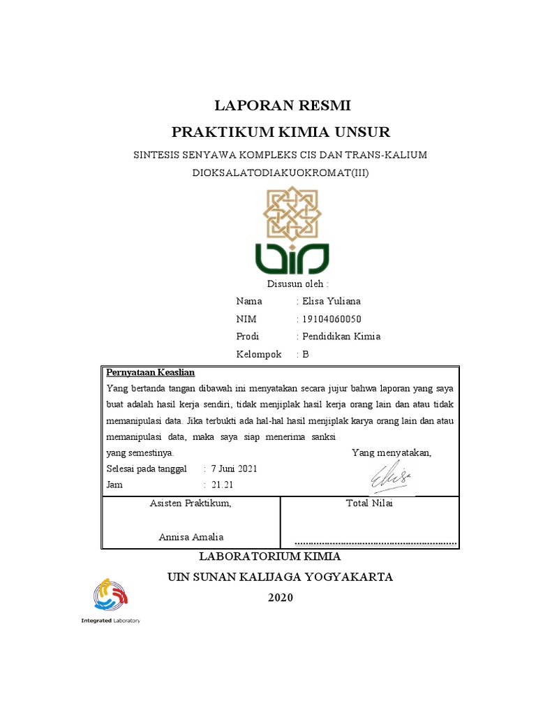 Elisa Yuliana 19104060050 Sintesis Senyawa Kompleks Cis Dan Trans ...