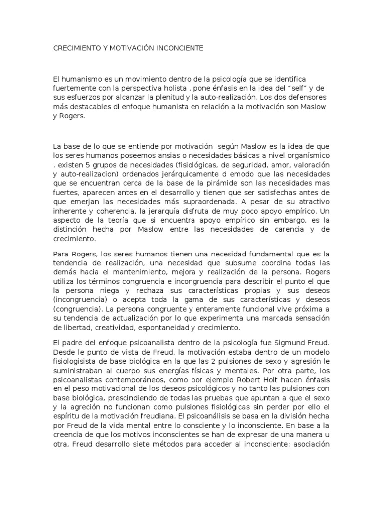 Crecimiento y Motivación Inconciente | PDF | Psicoanálisis | Motivación