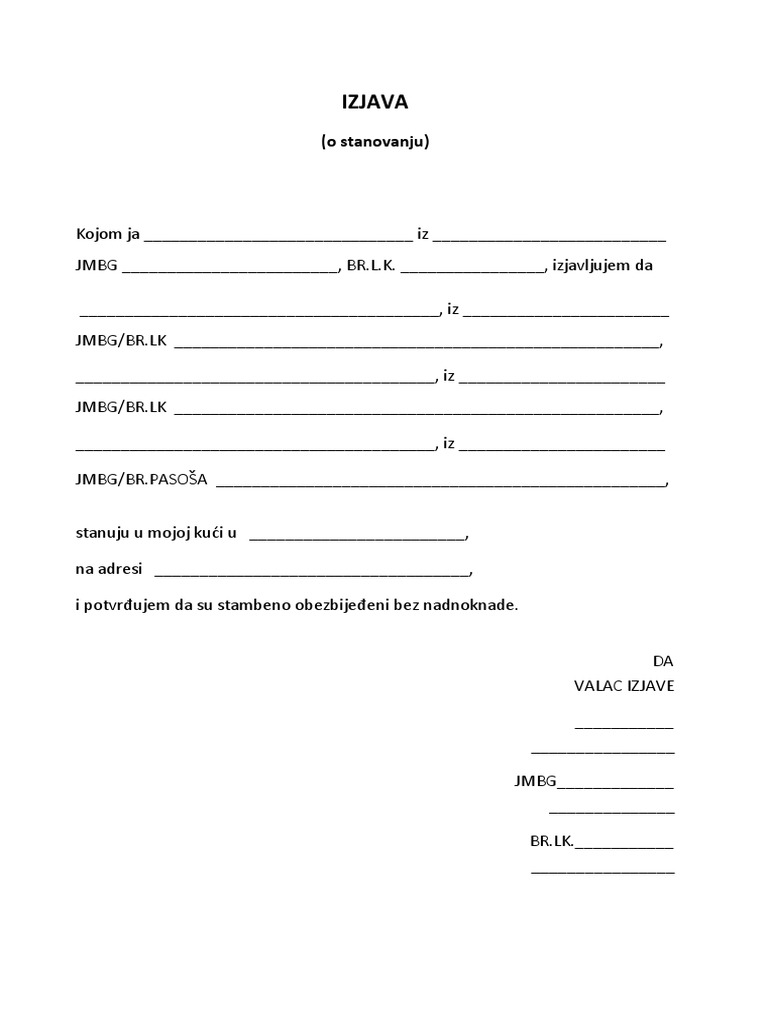 Izjava o Stanovanju | PDF