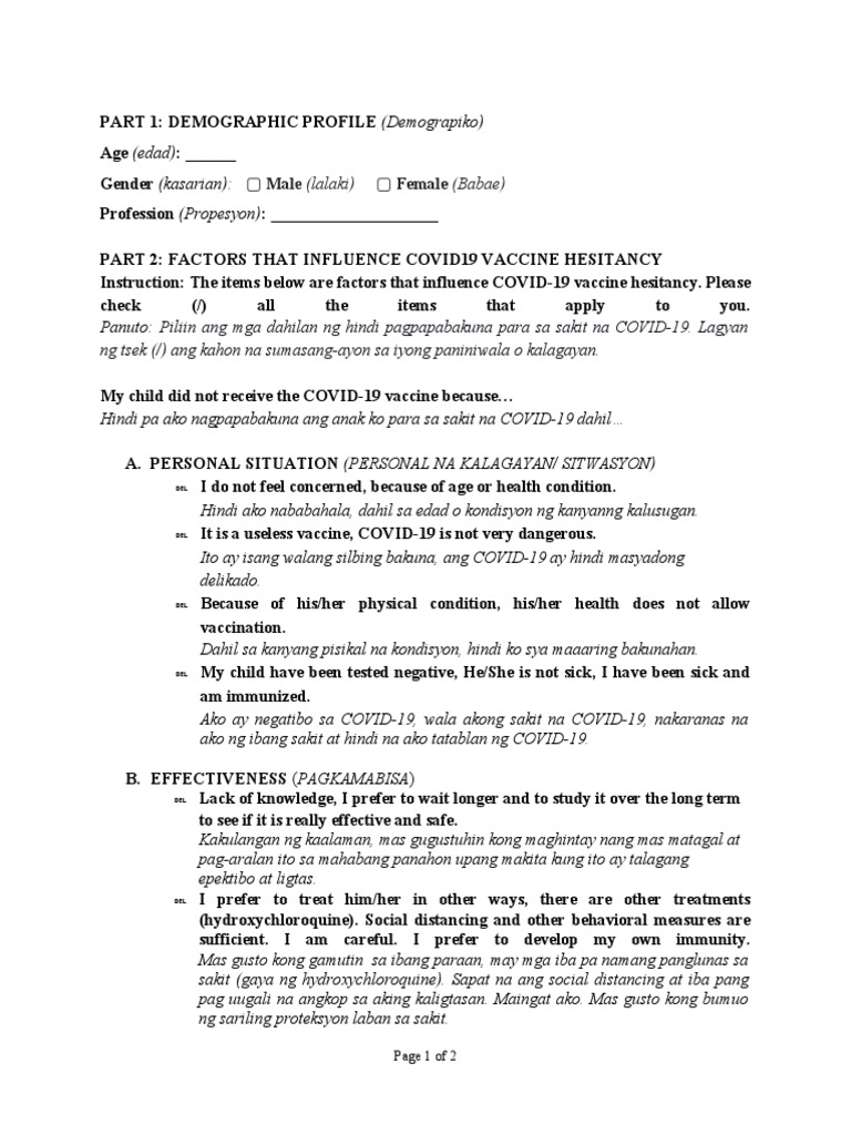 Pediatric Questionnaire | PDF