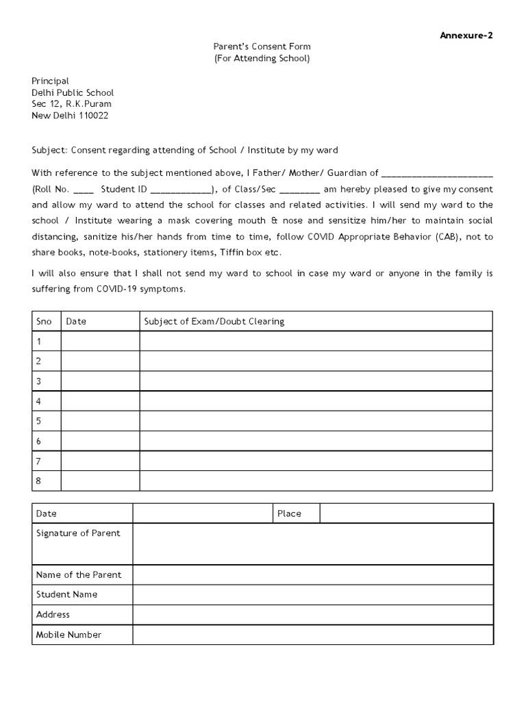Annexure-2 Parent Consent Form | PDF