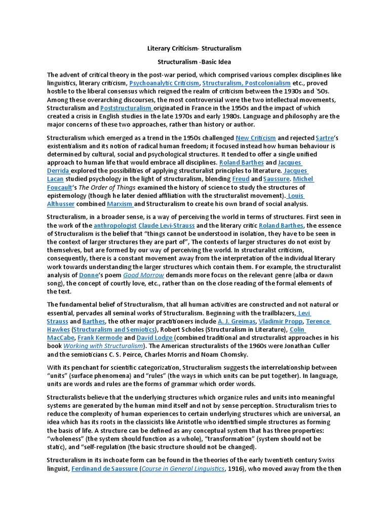 Literary Criticism Structuralism | PDF | Cognition | Linguistics