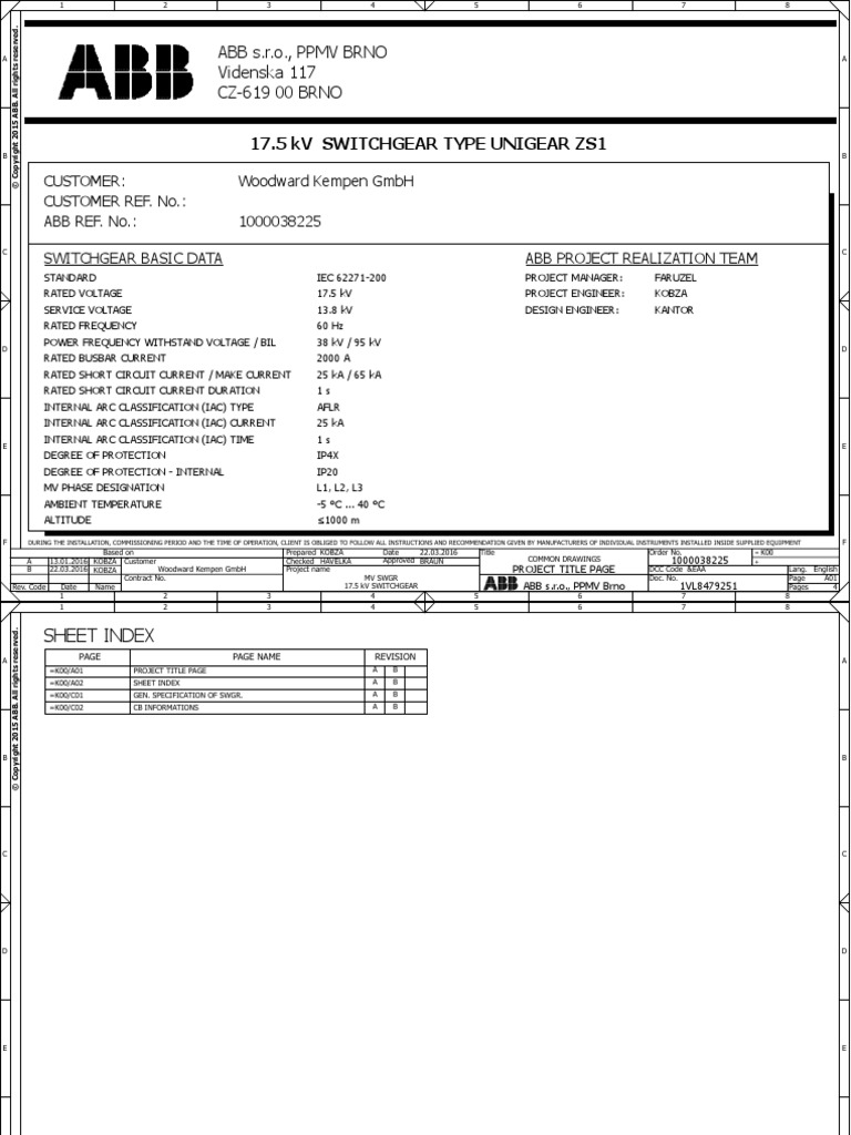 M14 17,5kV ABB Switchgear Type Unigear ZS1 EC01 | PDF | Alternating ...